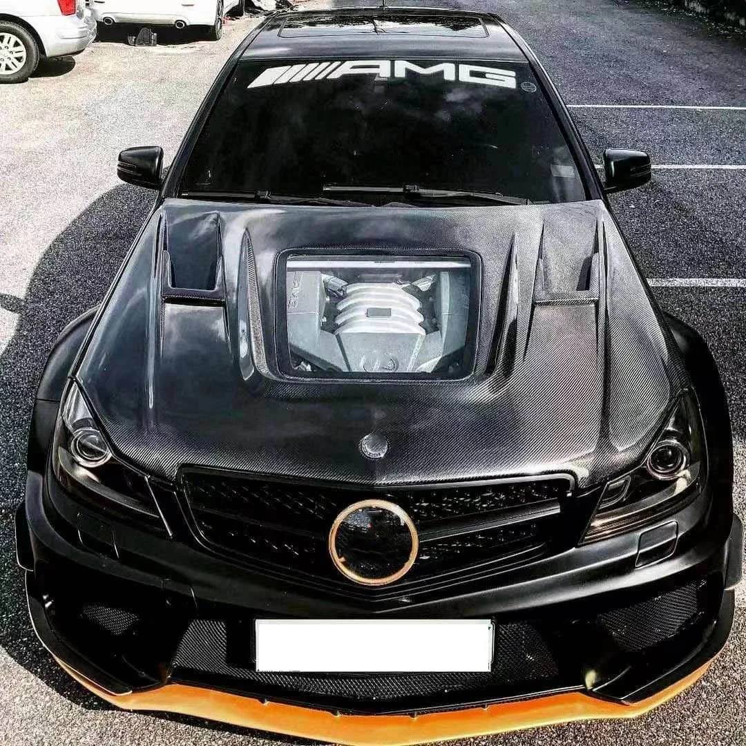 Carbon Fiber With Glass Vent Engine Bonnet For Mercedes Benz C Class ...