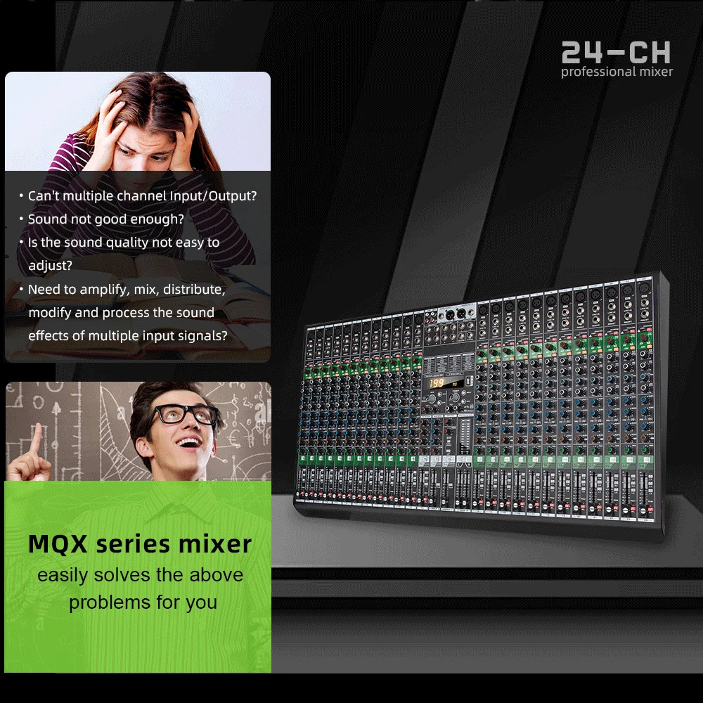 Mqx24 Professional Mixer 24 Channels With Bluetooth+usb+199dps Reverb ...