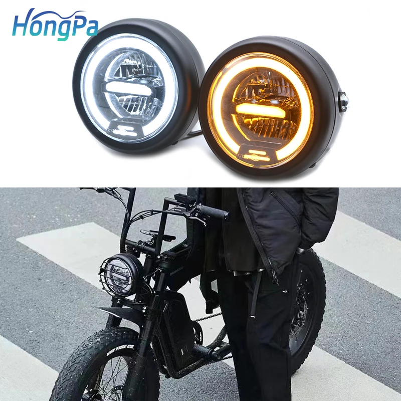 Vintage Motorbike Motorcycle Round LED Headlight - AMBER & WHITE
