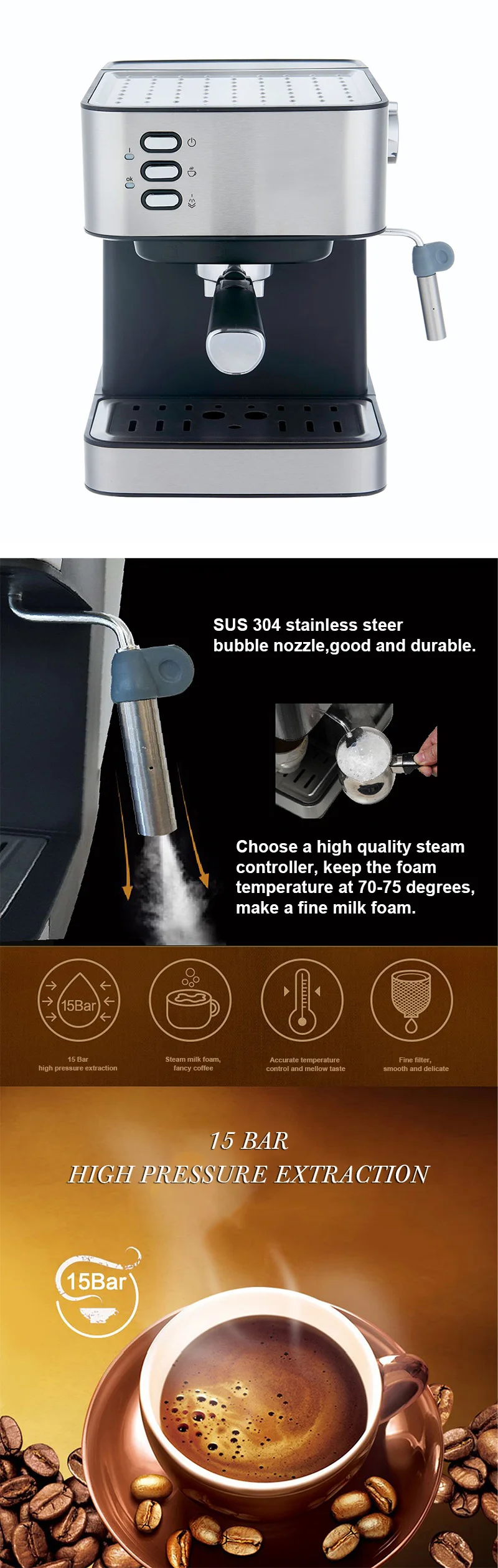 Authentic European Espresso Experience: 15-bar Semi-automatic Coffee ...