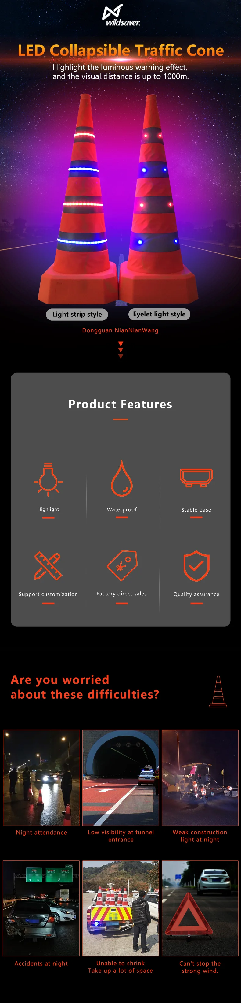 Flashing Roadblock Sparkle Light Collapsible Road Cone 36 Inch LED ...