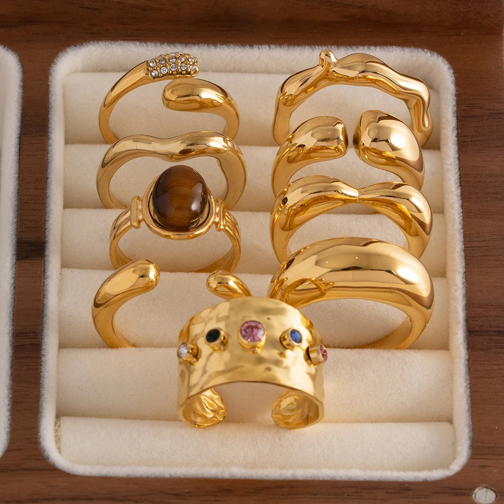 Minimalist Neutral Irregular Liquid Metal Crown Water Drop18k PVD Gold ...