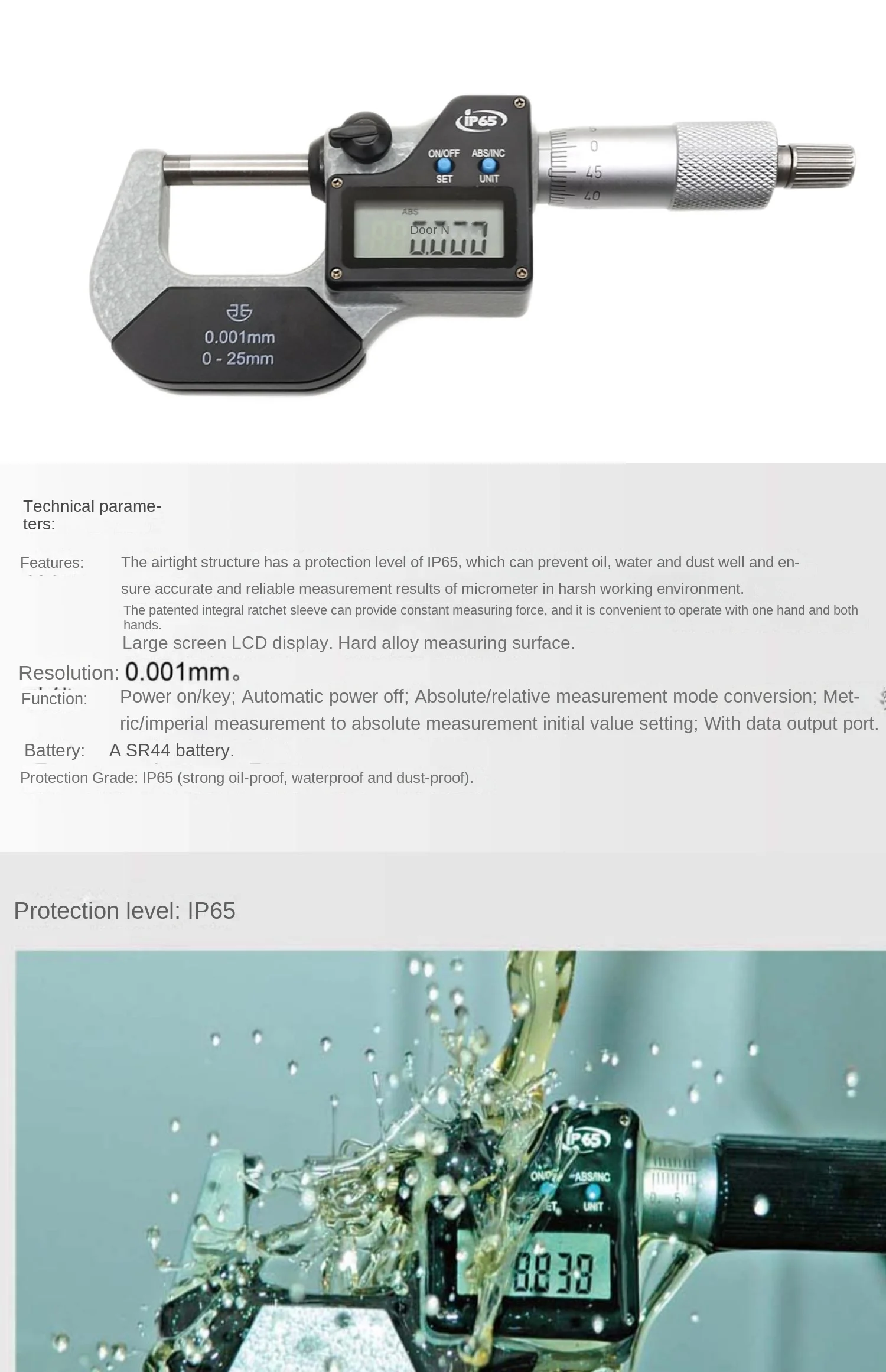 0-25mm 0.001mm Ip65 Waterproof And Oil Proof Electronic Micrometer ...