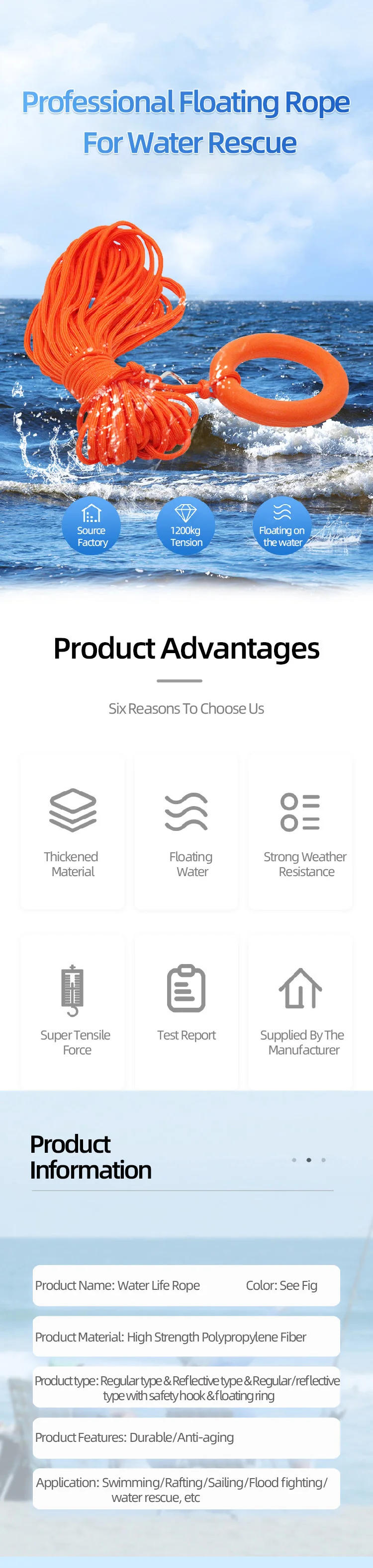 8mm 30M Water Float lifebuoy Rescue Escape Wear-resistant Floating Line ...