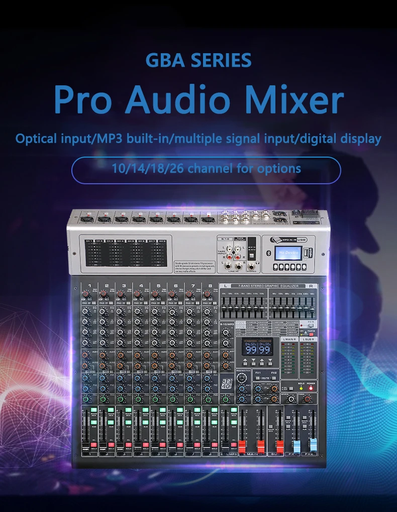 GAX-GBA18 18 Channel Reverb Mixer - LED Screen & MP3 Support