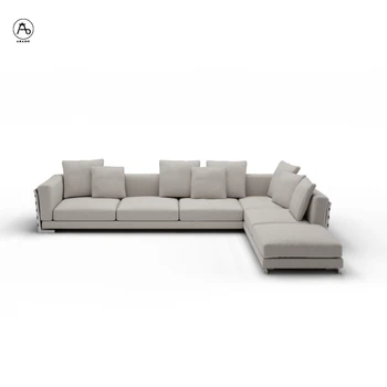 Luxury Italian Sofa Set Furniture Ss Frame L Shaped Sofa Fabric Leather ...