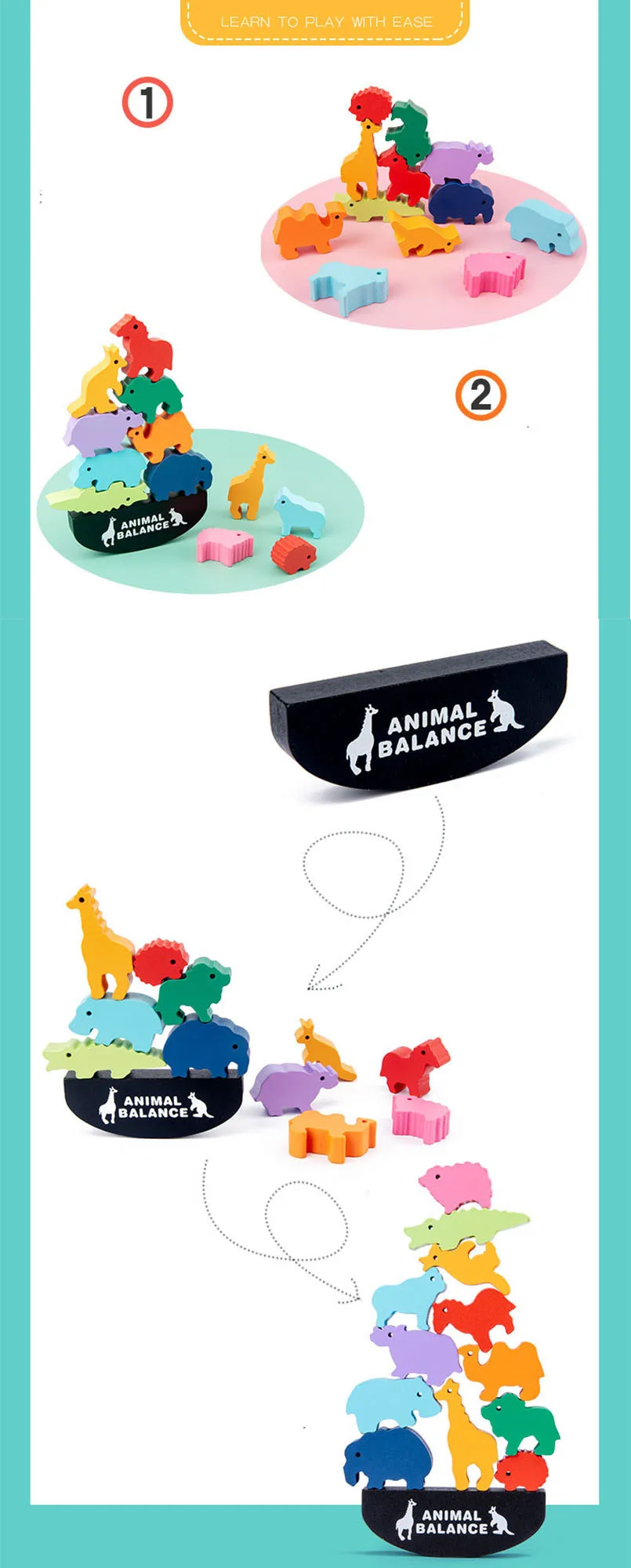 Children Montessori Wooden Animal Balance Blocks Board Games Toy ...