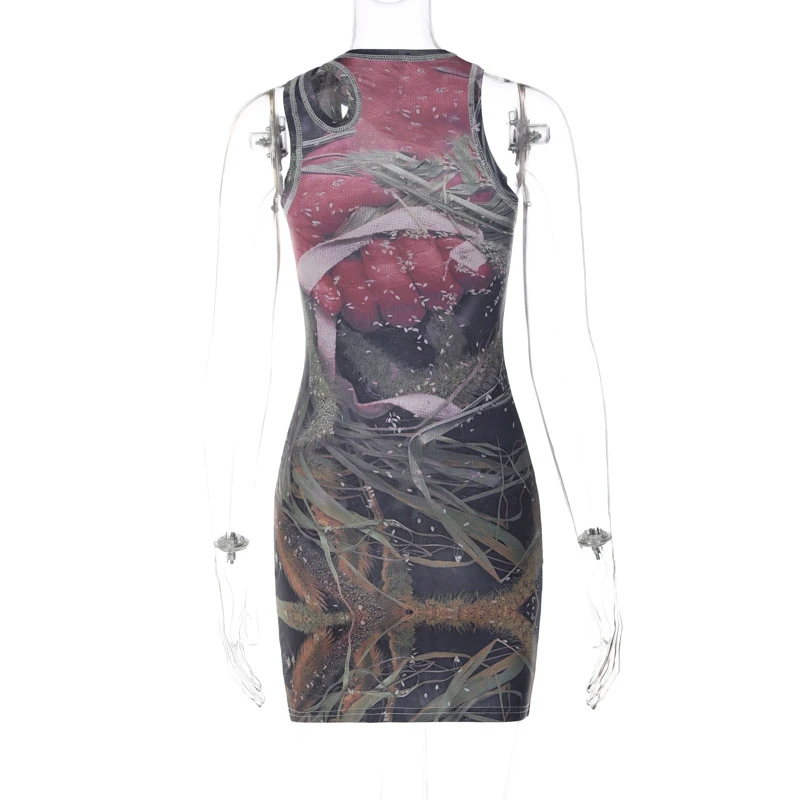 Custom K6372 Fashion Casual Sleeveless Printed Bandage Women Mini Dress ...