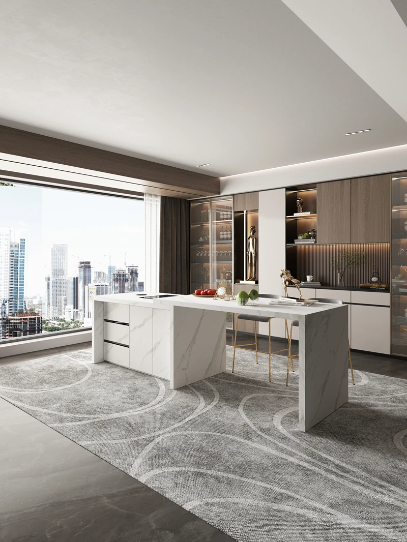 Luxury Modern Sintered Stone Slabs Countertops Kitchen Island Floating ...