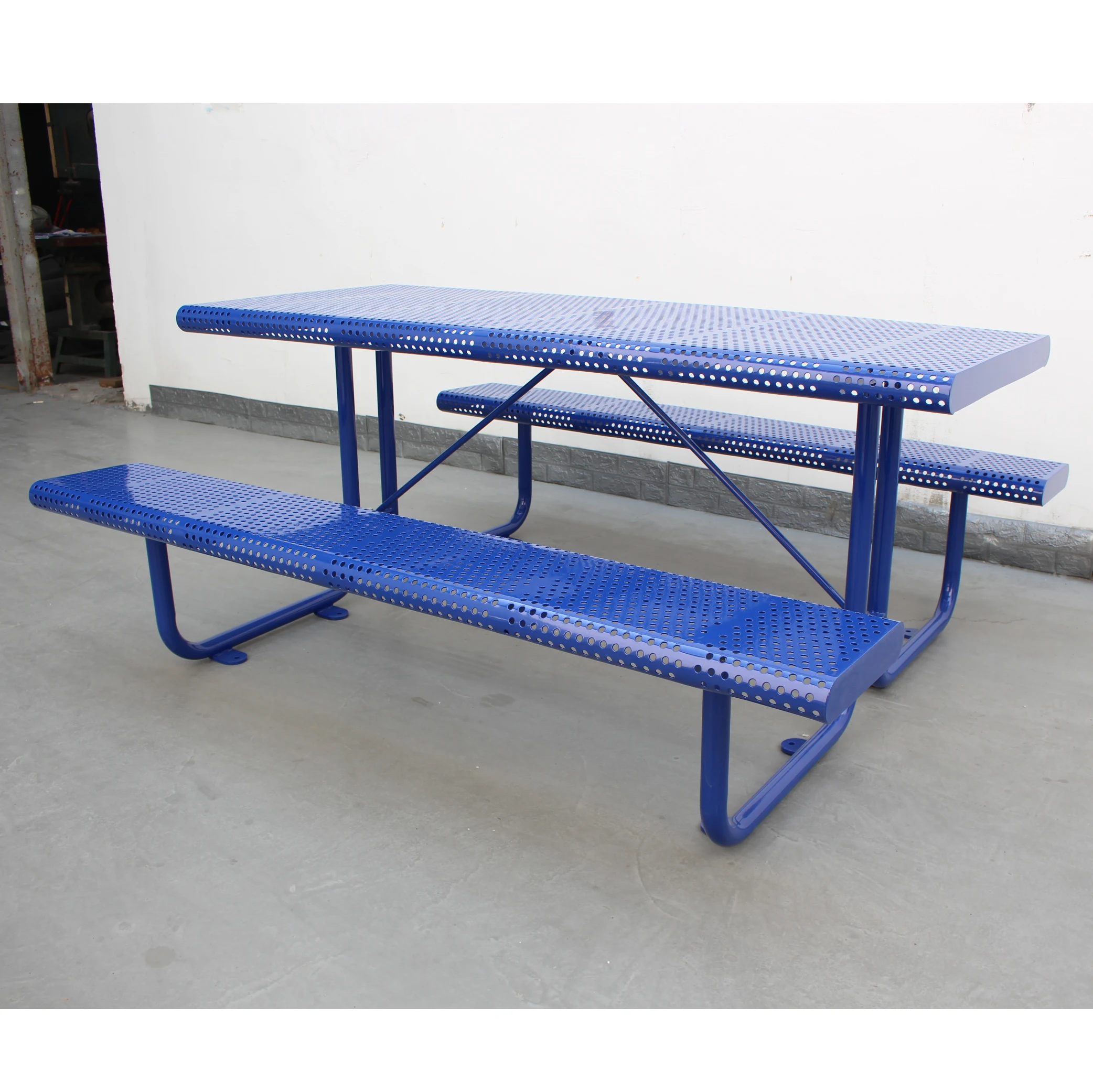Perforated Metal Commercial Outdoor Table and Bench Set