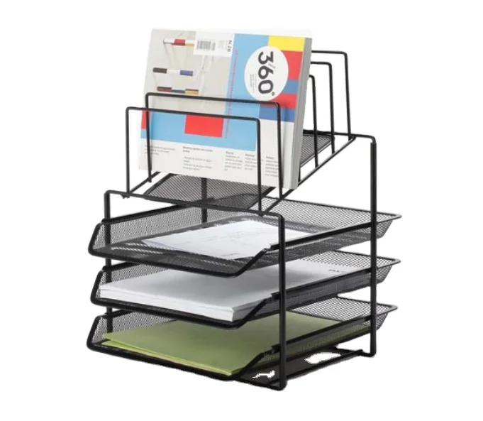 Office School Black Metal Mesh Stackable Folding 4 Tier Paper A4 ...