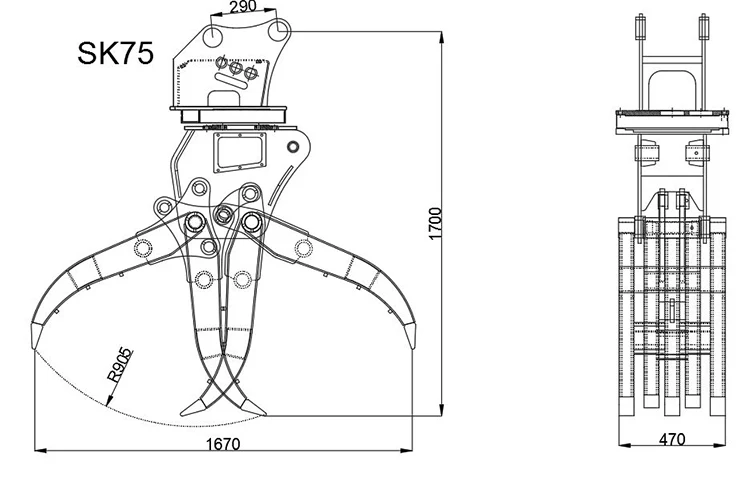 Excavator Digger Hydraulic Block Rock Stone Log Timber Wood Rake ...