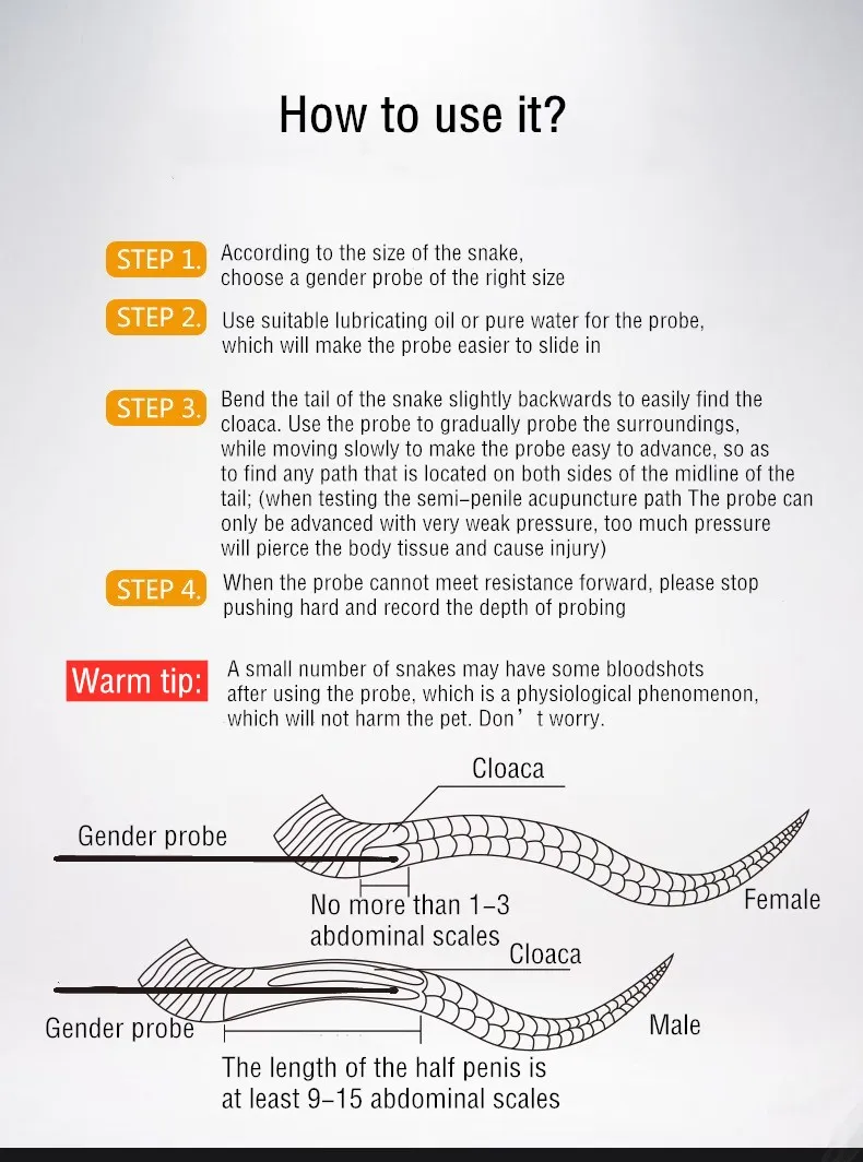 Professional Reptiles Snake Sexing Kit Probes Set 6 Pieces