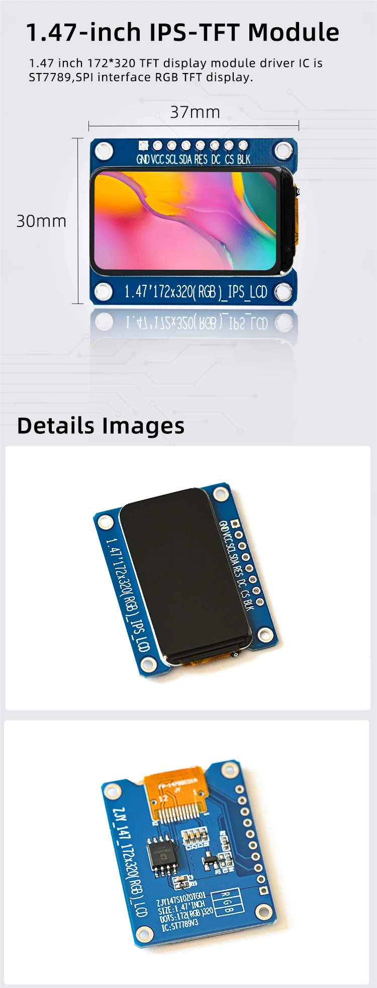 1.47 Inch TFT LCD Display Module with 4 Wire SPI Interface