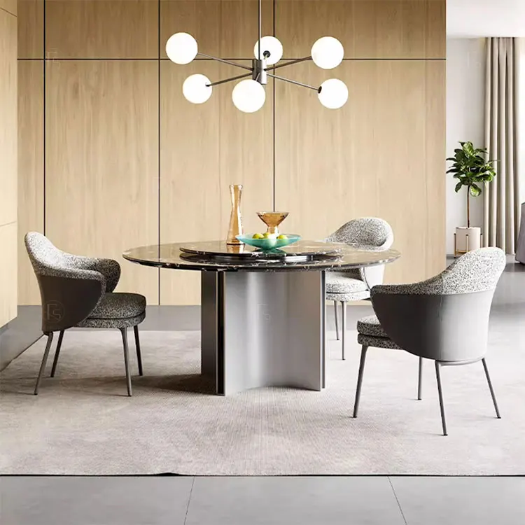 Foshan Modern Luxury Custom 180cm Black 12 Seater Round Marble With ...