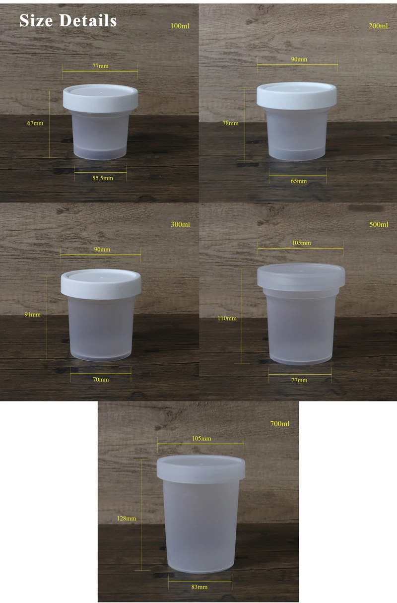 Hot Sale Plastic Food Jar for Dye Fruits Frosted 200g 500g PP Ice Cream ...