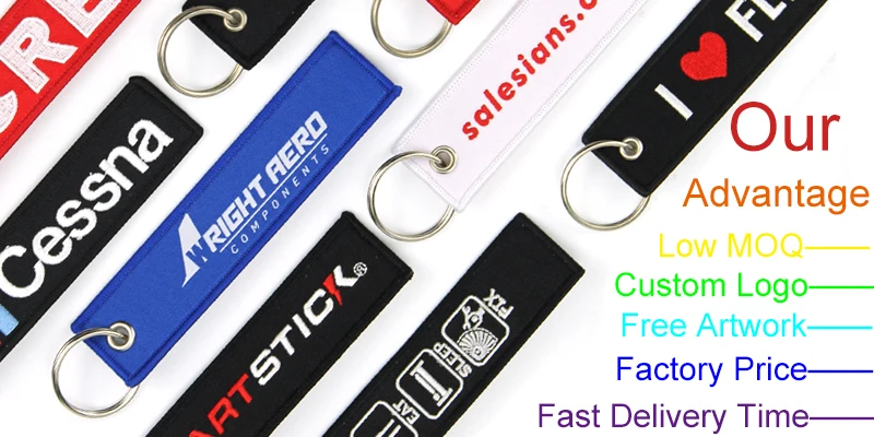 Factory Custom Made Flight Logo Name Woven Fabric Key Tag in Keychain ...