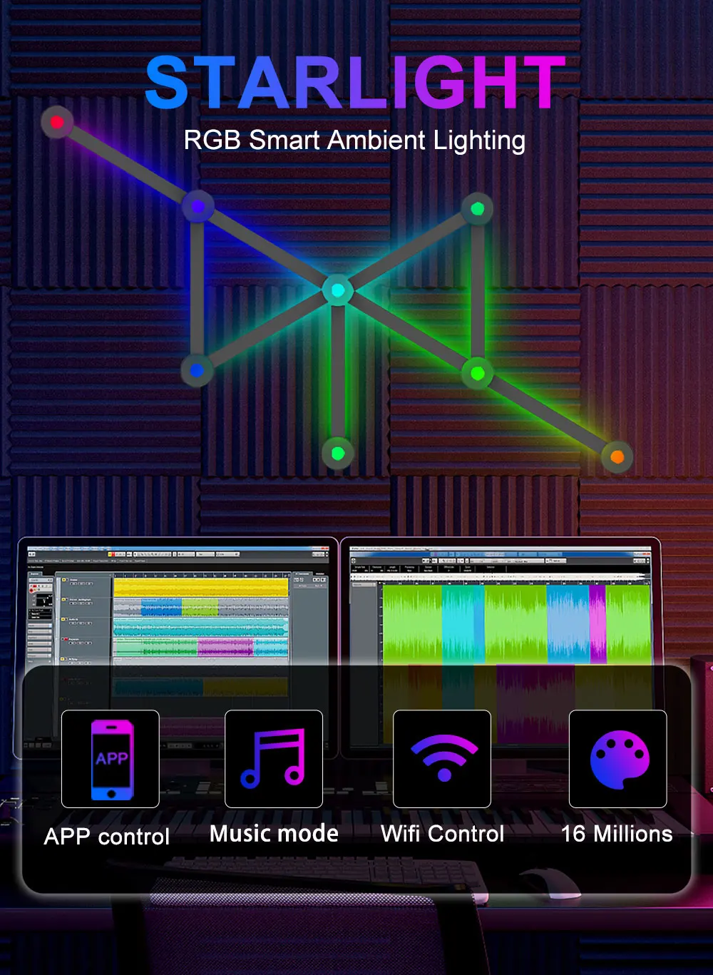 DIY RGB Smart Splicing Glide Wall Lighting for Gaming