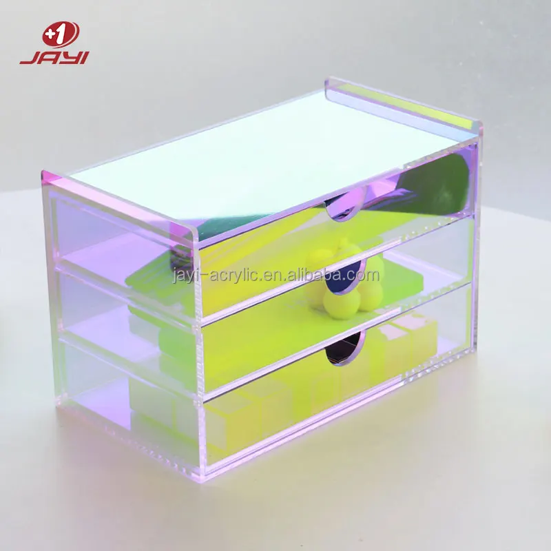 Custom Iridescent Acrylic Cosmetic Storage Box Rainbow Makeup 0rganizer ...