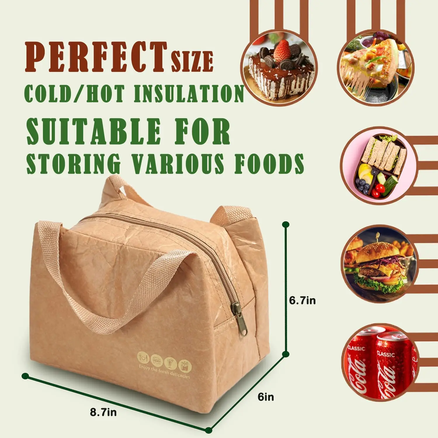 Eco Friendly Washable Kraft Paper Bags 100% Leakproof Insulated Tote ...