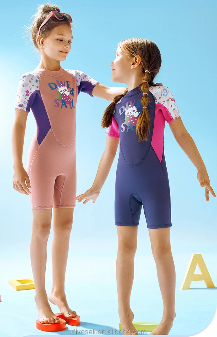 Customized Children Girls 2.5mm Short Sleeve Wetsuit Thermal Swimwear ...