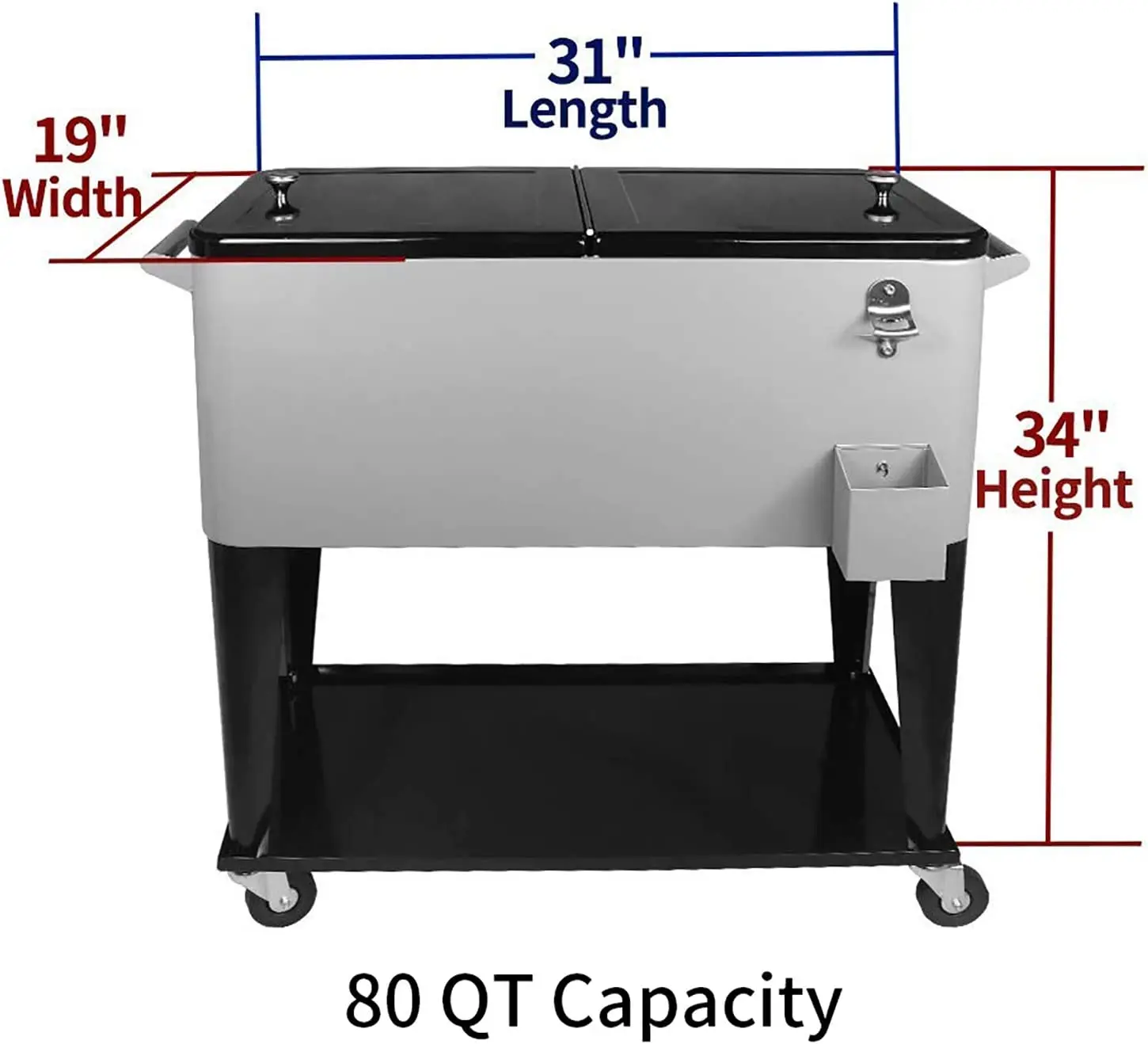 Ice Chest Cart Trolley Rolling Cart Cooler with Wheels Outdoor Beverage ...