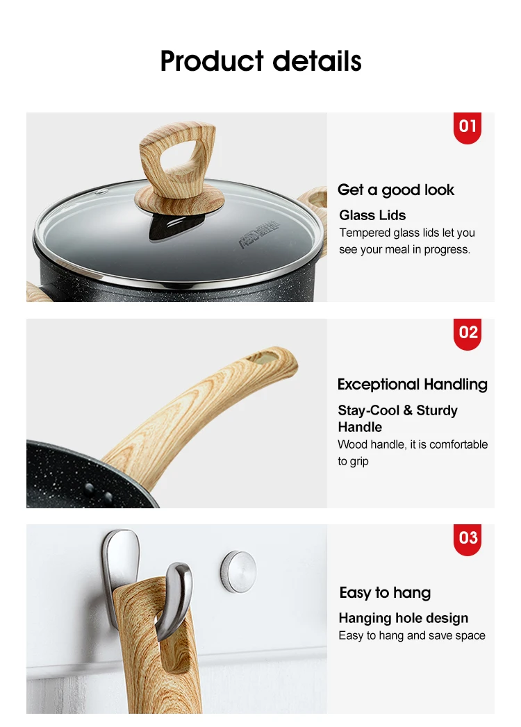 Asd 5pcs Nonstick Marble Coating Forged Aluminum Cookware Set Marble ...