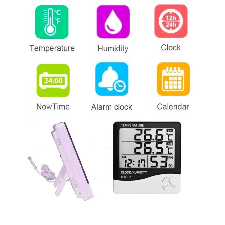 2 Sensors Indoor Outdoor Digital Thermo-Hygrometer With Alarm for ...