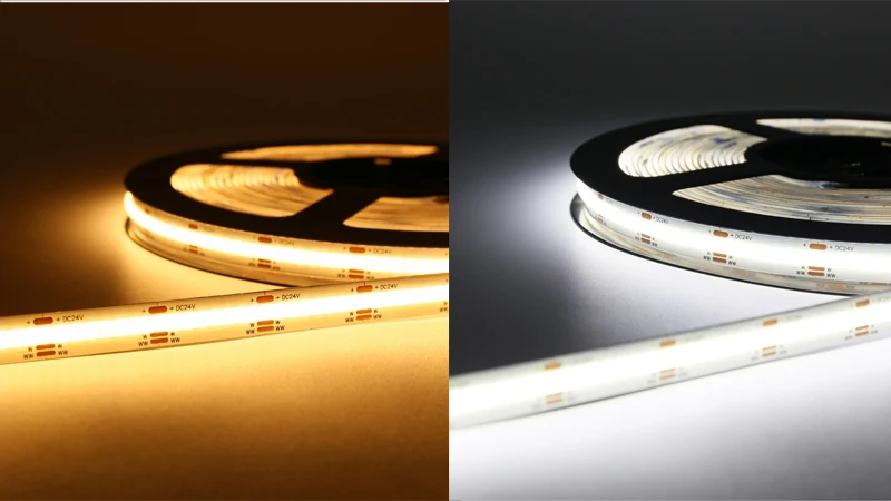 White+Warm White Color Temperature Adjustable COB CCT LED Strip 24V ...