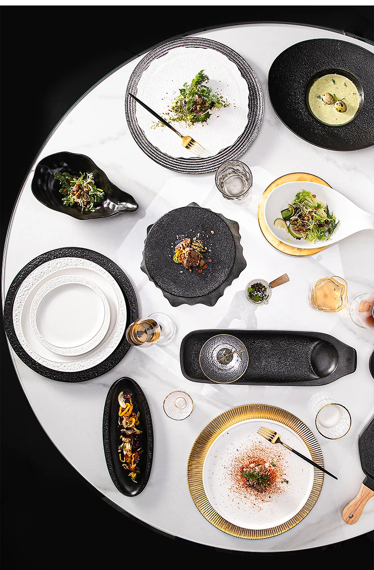 Ceramic Dinnerware Dinner Set Stock Vajilla Irregular Matt White Black ...