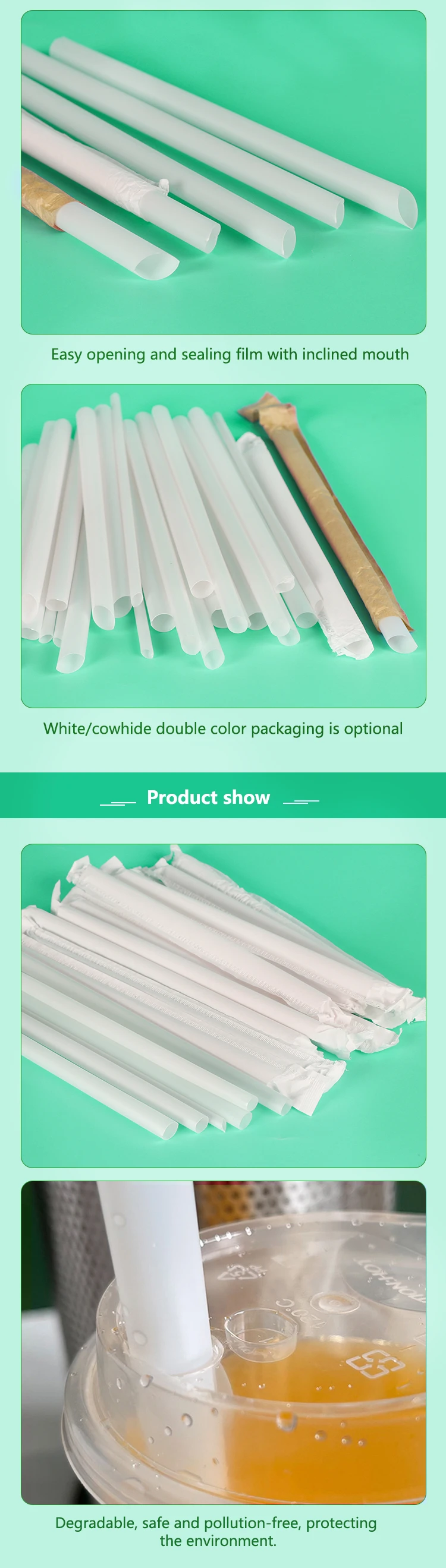 Individually Wrapped Pla-corn Starch Smoothie Drinking Straws 100% ...