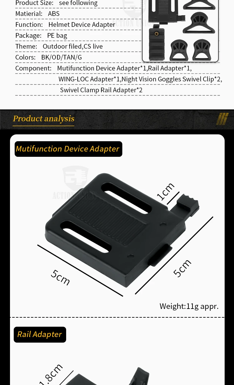 Action Union Multifunction Device Rail Adapter Kit Swivel Clips Helmet ...