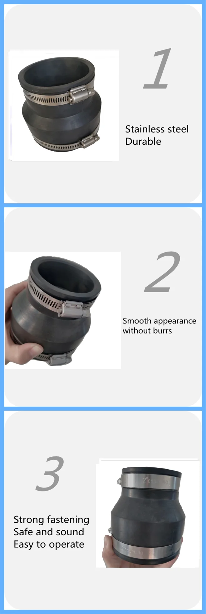 Flexible Couplings Rubber Pipe Joint for Plastic Pipes