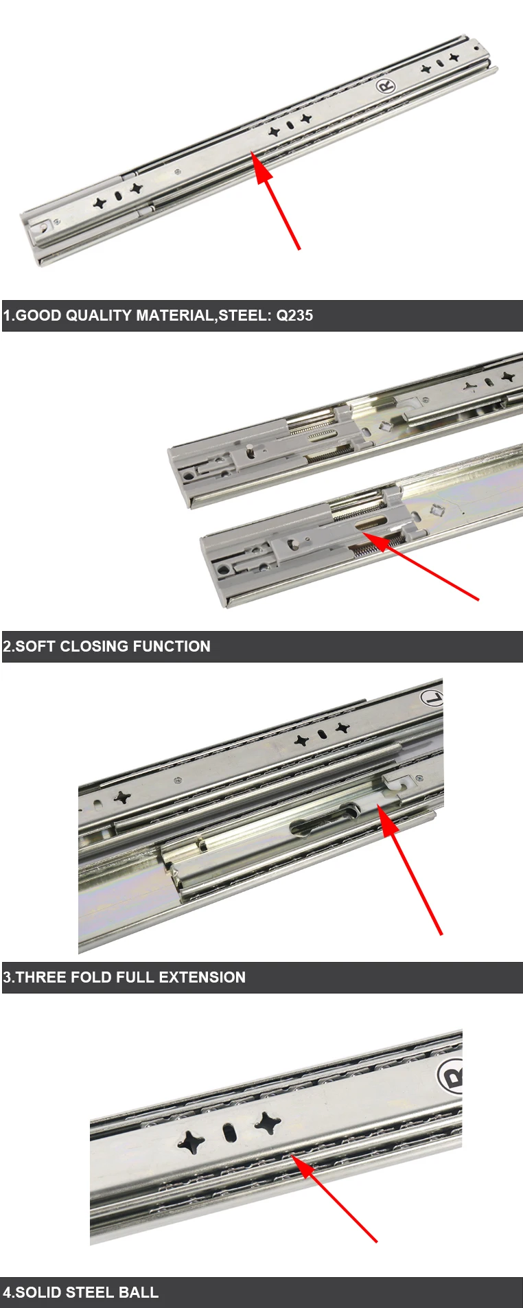 Sliding Kitchen Drawer Cabinet 90kg 3 Fold Soft Closing Tool Box Drawer ...
