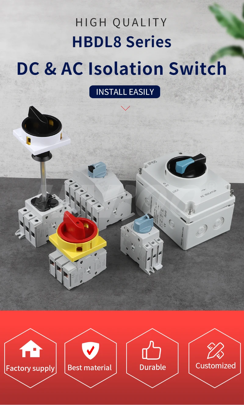 Haboo Solar Pv Dc&ac Isolator Switch 6p 80a 690v Rotating Handle ...