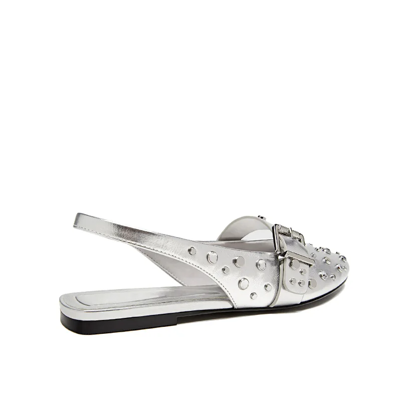 Custom Fashion Flat Sandals Manufacturer Rhinestone Silver Leather ...