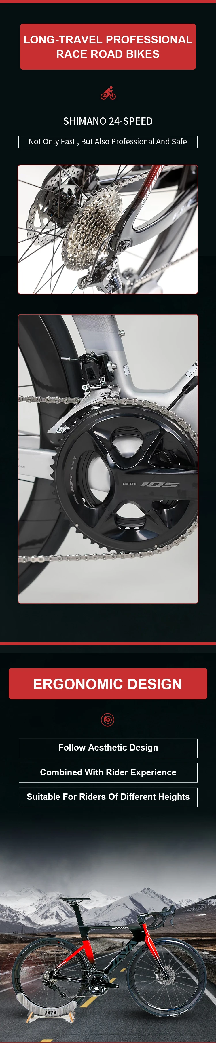 Java SUPREMA 700C - 24 Speed Carbon Road Bike with Disc Brakes