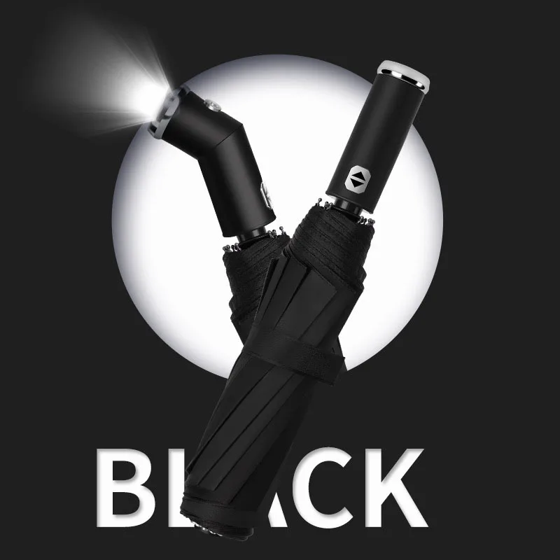 Specially Designed Three-fold Outdoor Umbrella Parasol With Turn Flashlight Handle Automatic Uv ...