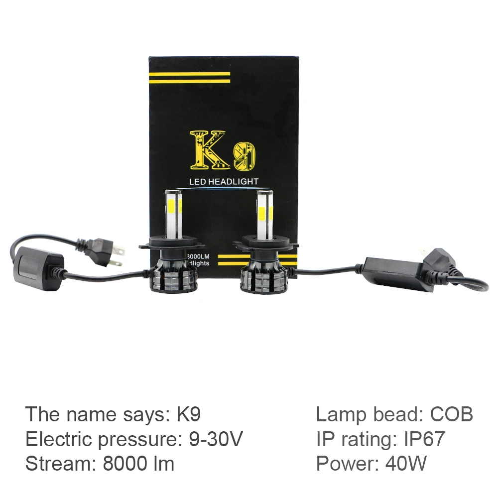 50w 10000lm K9 Car Led Headlights Bulb H1 H4 H7 H11 H13 9005/hb3 9006 ...