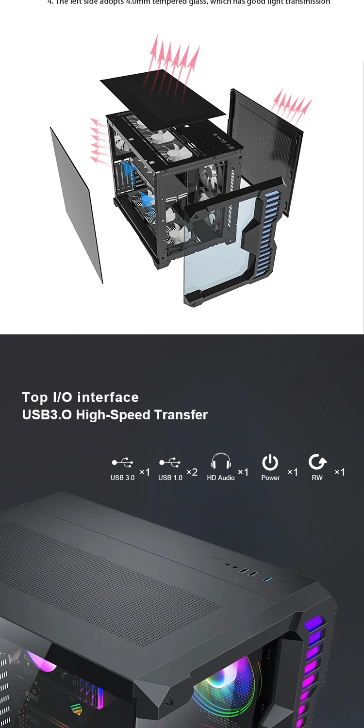 Double Glass Aluminum Computer case Dual Chamber ATX Cube Computer ...