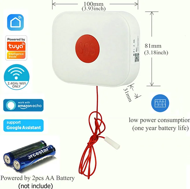 TUYA WiFi SOS Button Wireless SOS Emergency Panic Button Alarm Home ...