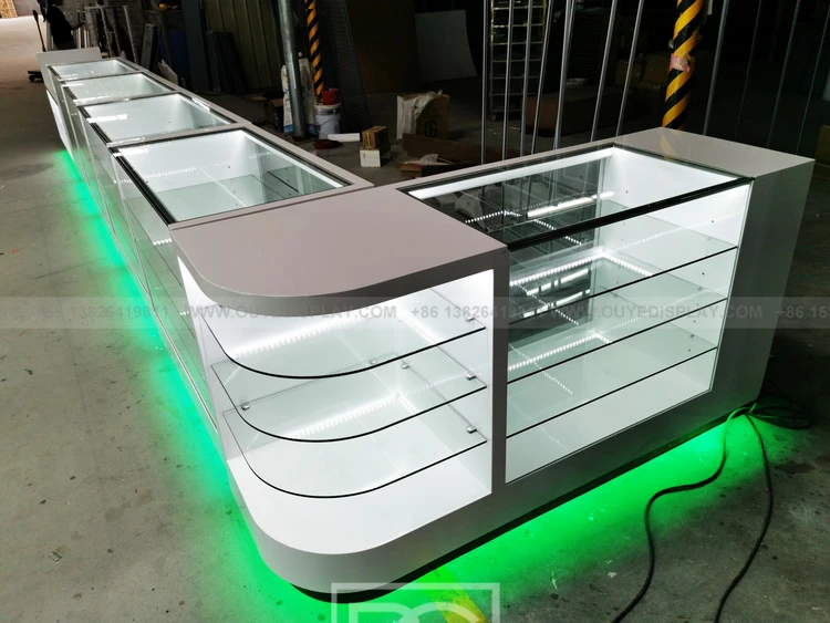 LED Strip Baseboard Dispensary Counters Design for Tobacco Shops