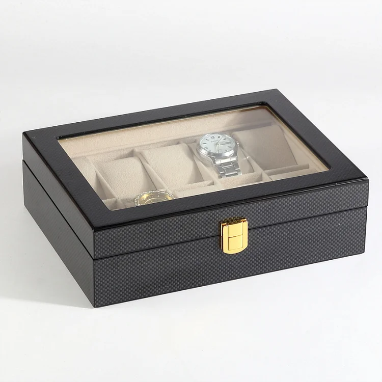 6 Slot New Luxury Carbon Fiber Design Black Wood Lacquered Watch Box ...