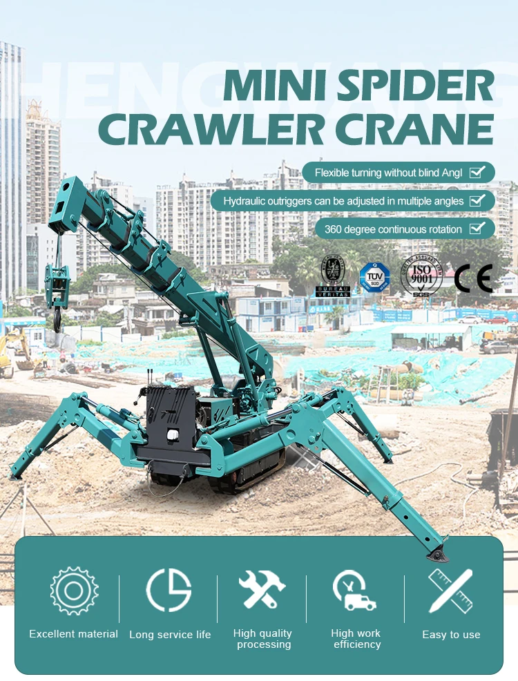 Crawler Spider Crane 1 2 3 Ton Telescopic Boom Small Hydraulic Epa ...