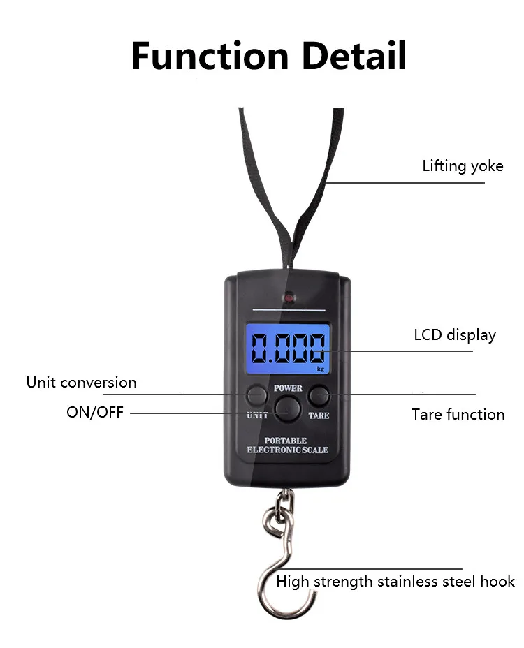 Plastic Digital Luggage Scale Portable Fish Hook Handheld 40kg ...