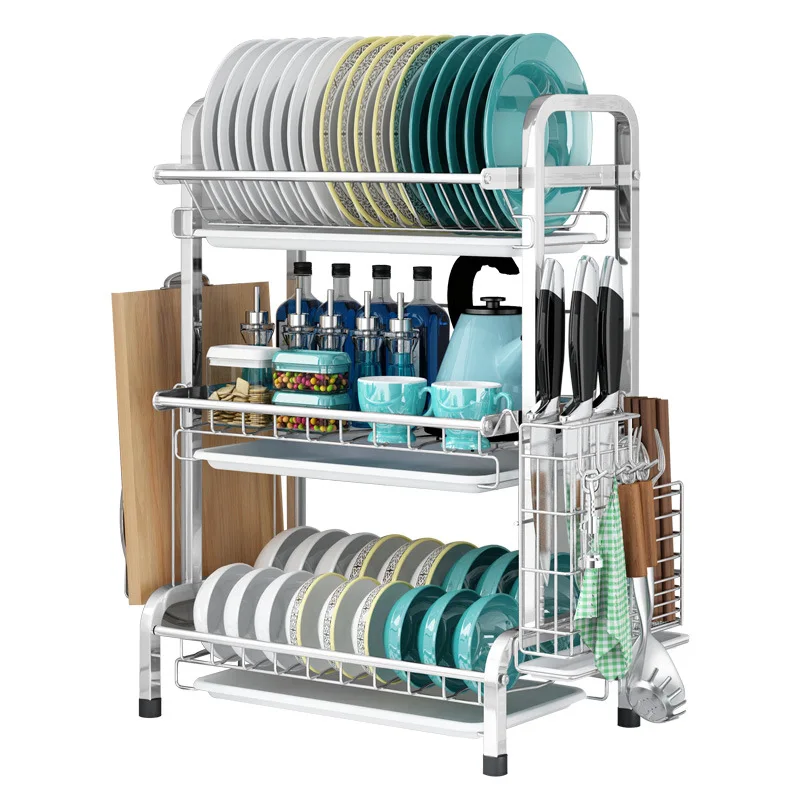 Multifunction Stainless Steel Kitchen Dish Rack 2 ,3,4 Tier Dish Drying ...