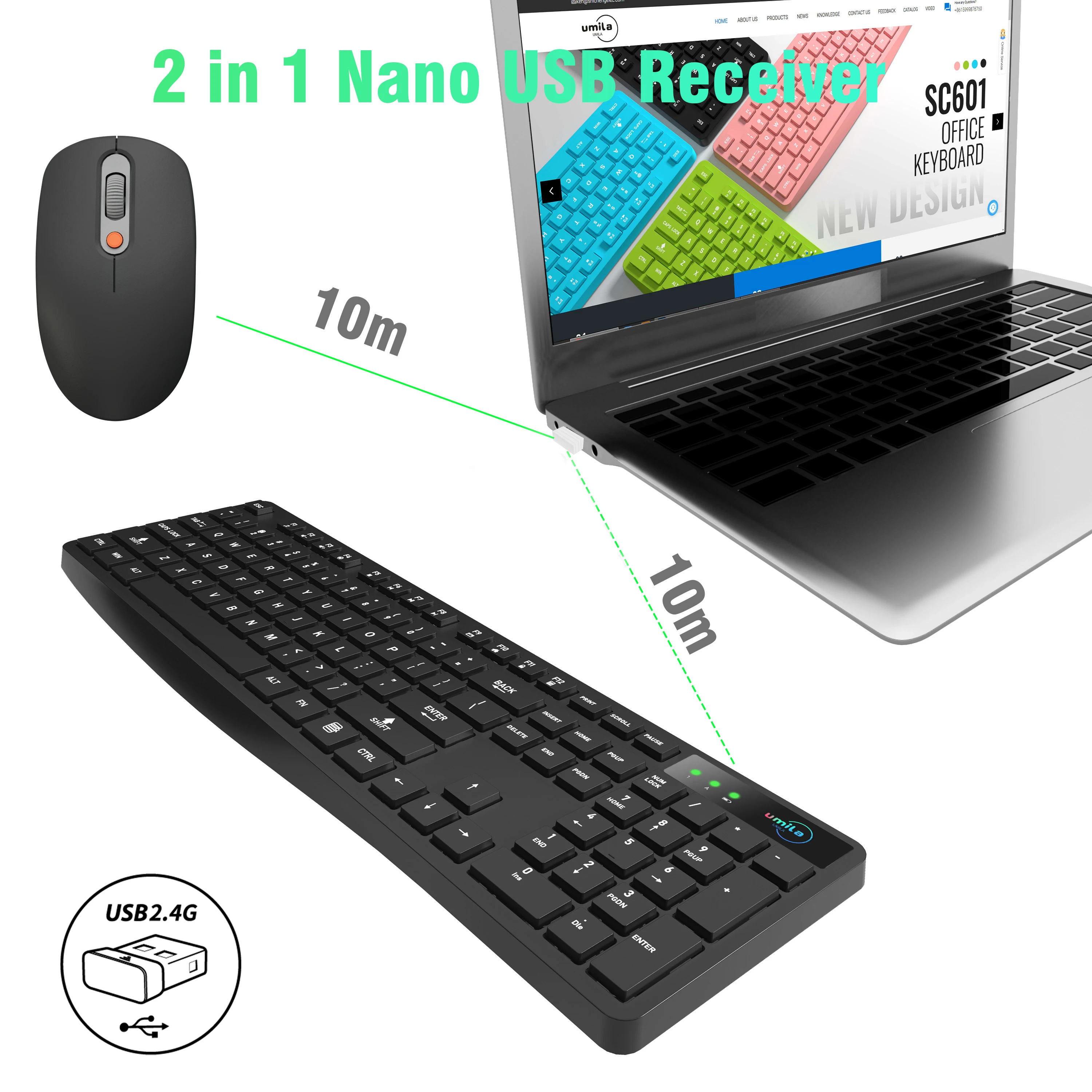 UMILA 2.4G Wireless Keyboard Mouse Set for Office Efficiency
