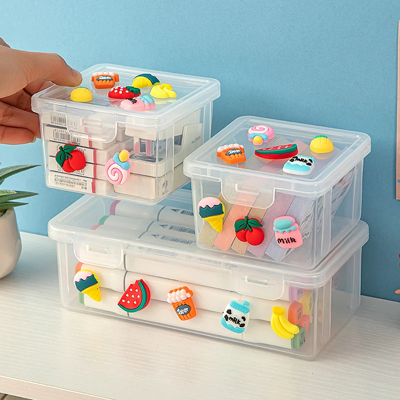 Transparent Rectangular Student Stationery Storage Box Dustproof Pencil ...