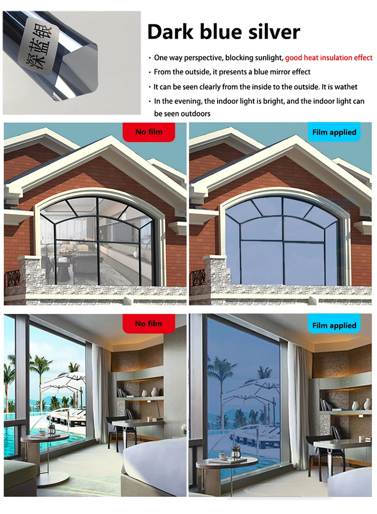 Red Sliver One Way Vision Reflective Privacy Window Film Building Tint ...