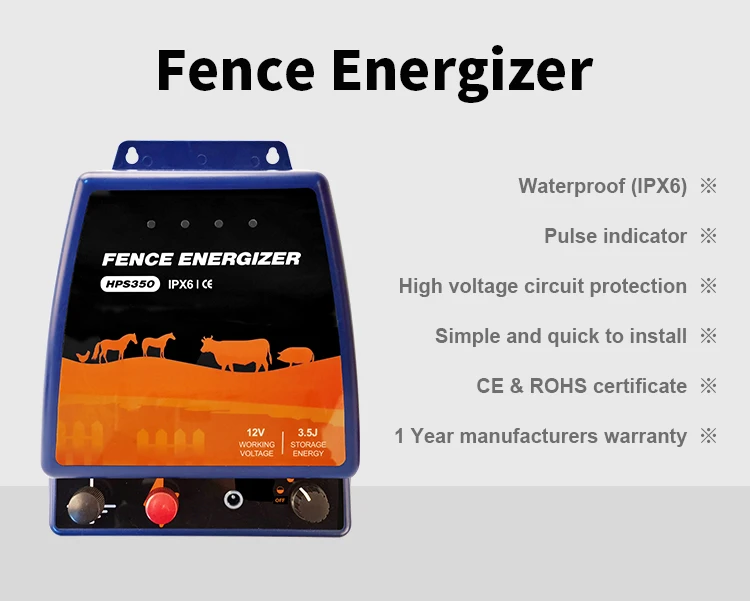 30km Blue Color 12V and 110V-240V 3.5J Electric Fence Energizer for Fencing